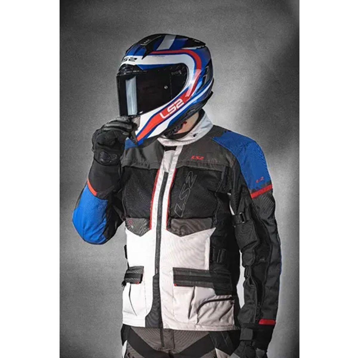 Jaqueta LS2 Norway Azul Preto Cinza Vermelho - MOTO BR