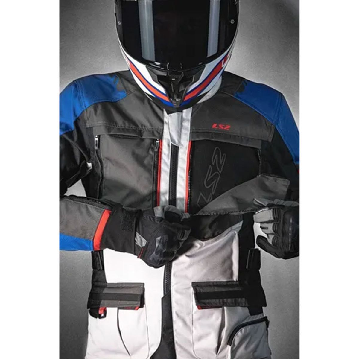 Jaqueta LS2 Norway Azul Preto Cinza Vermelho - MOTO BR