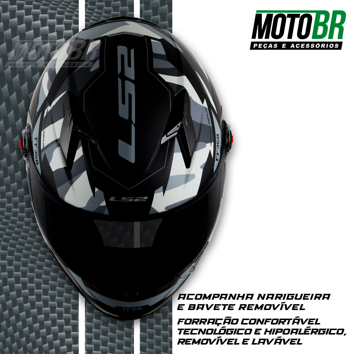 Capacete LS2 FF358 Tank Camo Preto Fosco - MOTO BR