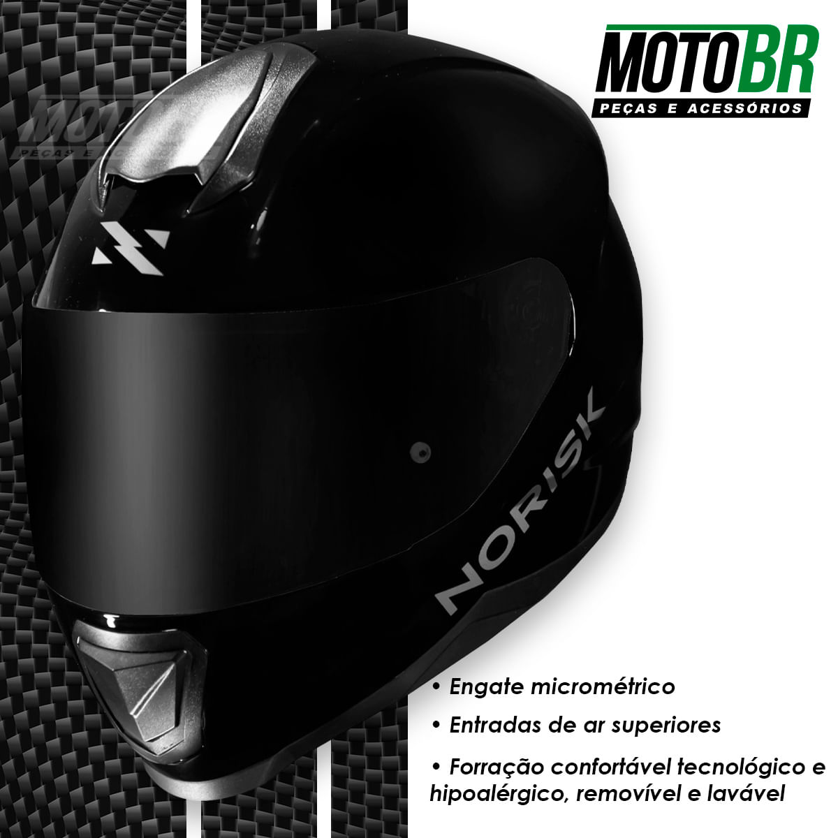 Capacete Norisk Razor Preto Brilhante - MOTO BR