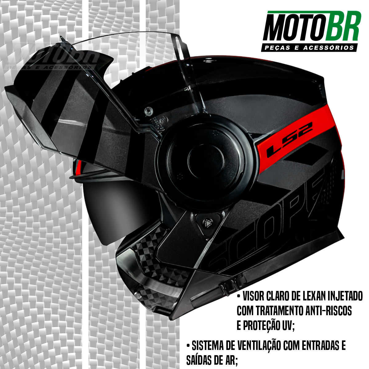 Capacete LS2 FF902 Scope Hamr Preto Vermelho - MOTO BR