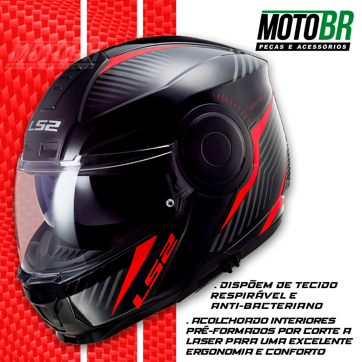 Capacete LS2 FF902 Scope Skid Preto Vermelho - MOTO BR
