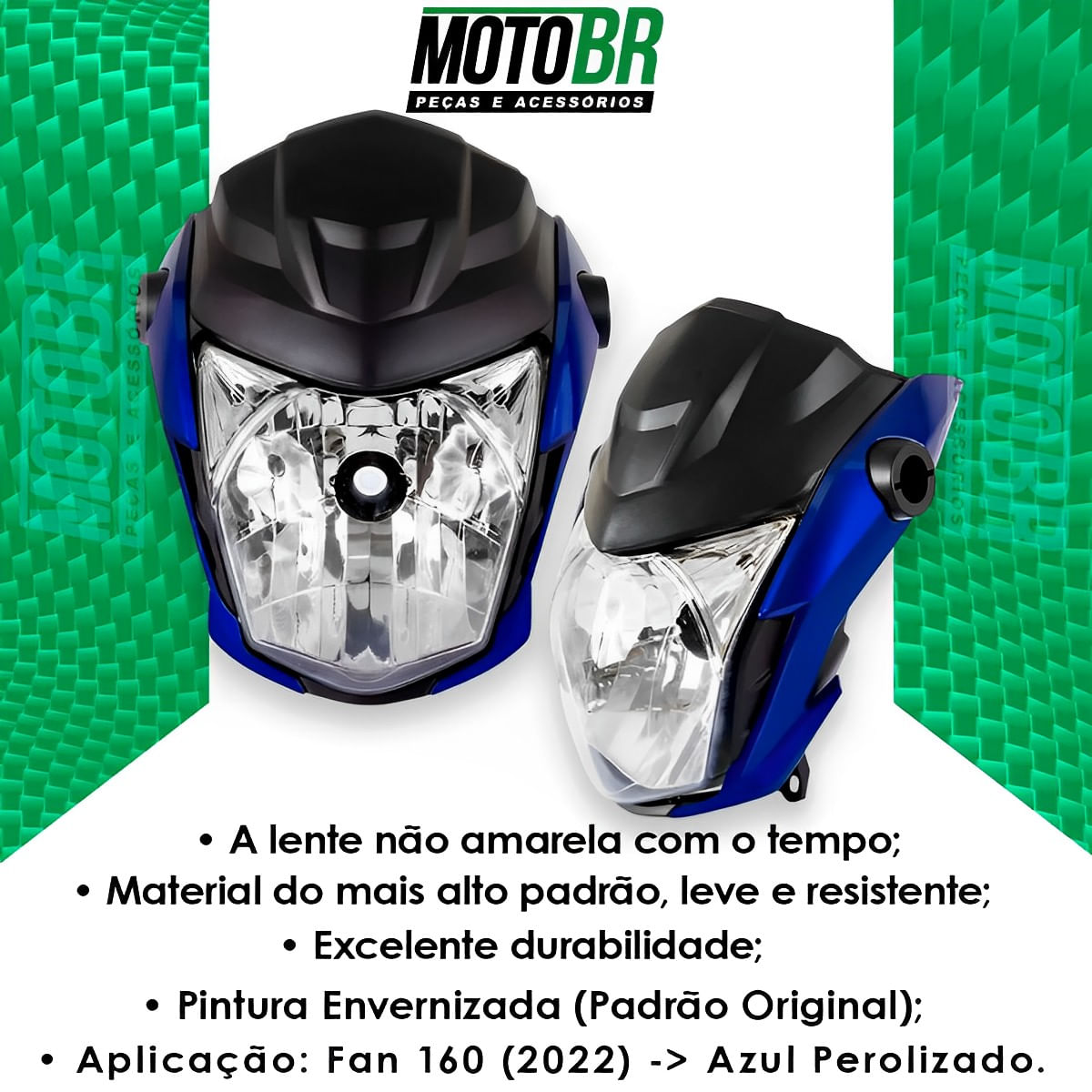 Frente Farol Completo Fan 160 2022 Azul Perolizado - MOTO BR