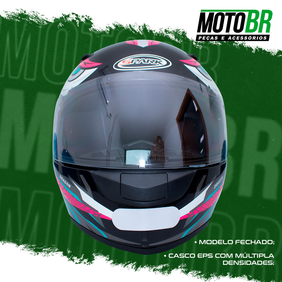 Capacete EBF Spark Dragon Preto Rosa - MOTO BR