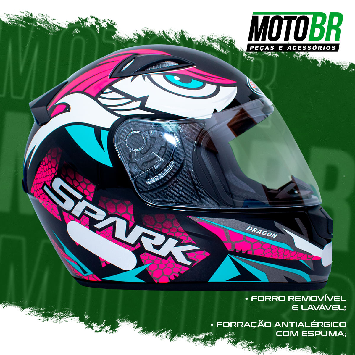 Capacete EBF Spark Dragon Preto Rosa - MOTO BR
